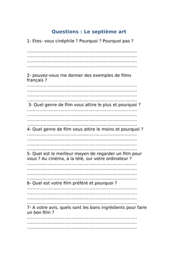 Le cinema questions A level AQA | Teaching Resources