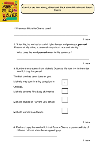 Michelle and Barack Obama Sats Style Reading questions | Teaching Resources