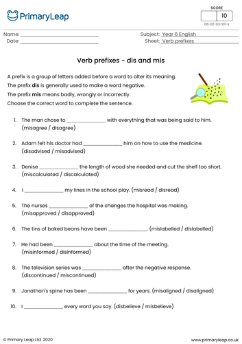 Verb prefixes - dis and mis | Teaching Resources
