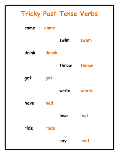 Tricky Past Tense Verbs - Worksheets | Teaching Resources