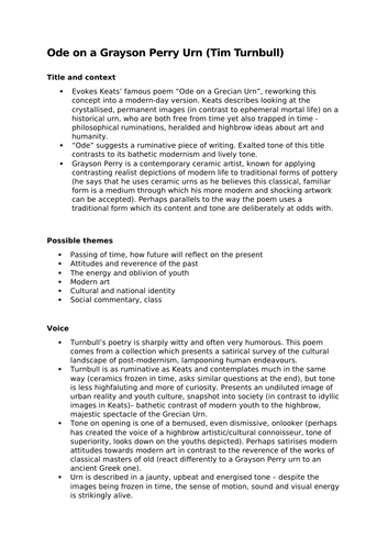 Ode on a Grayson Perry Urn (Tim Turnbull): Poem Analysis | Teaching ...