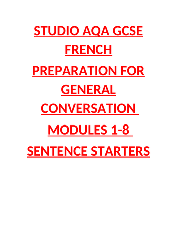 Studio AQA GCSE French Preparation Booklet for General Conversation ...