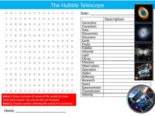 Hubble Telescope Wordsearch Sheet Starter Activity Keywords Cover ...