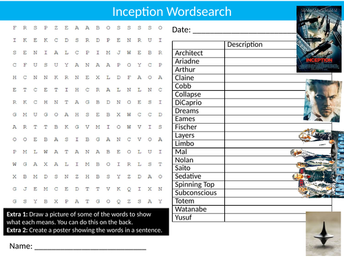 Inception Movie Wordsearch Sheet Starter Activity Keywords Cover Film ...