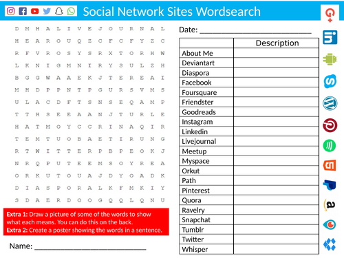Social Media Networking Sites Wordsearch Sheet Starter Activity ...