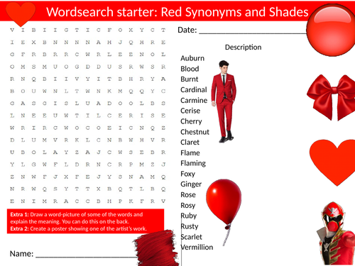The Colour Red Wordsearch Sheet Starter Activity Keywords Cover Art ...