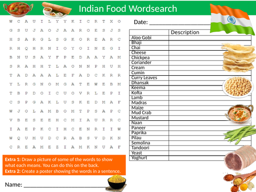 Indian Food #3 Wordsearch Sheet Starter Activity Keywords Technology ...