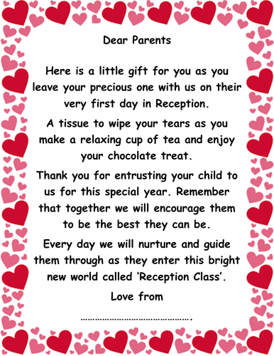 Welcome Note to Reception Class! | Teaching Resources
