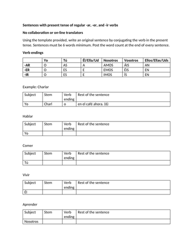 Sentences with regular present tense | Teaching Resources