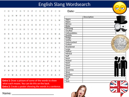 English Slang Wordsearch Sheet Starter Activity Keywords English ...