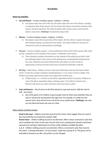 PE Warm Up Activities | Teaching Resources