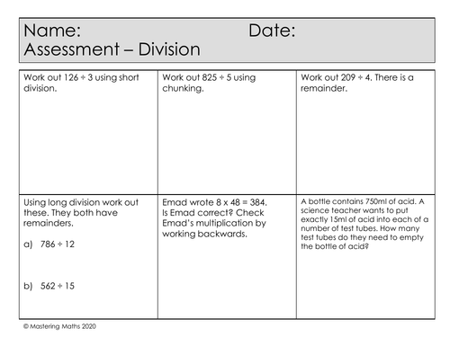 Quick Mastery Assessment - Division | Teaching Resources