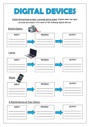Digital Devices Input Process Output Worksheet Teaching Resources
