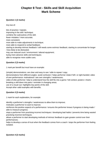 GCSE PE | Skill & Acquisition Unit Test With Mark Scheme | Teaching ...