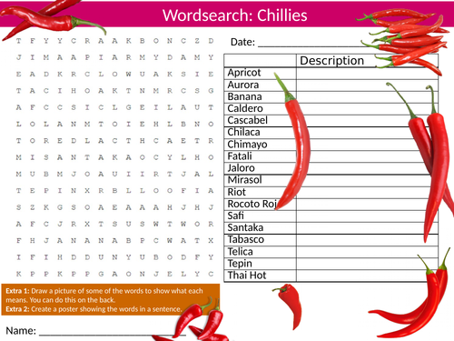3 x Chillies Wordsearch Puzzle Sheet Keywords Settler Starter Cover ...
