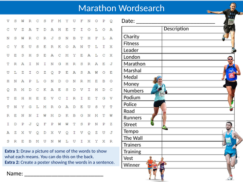 3 x Marathon Wordsearch PE Sports Starter Settler Activity Homework ...