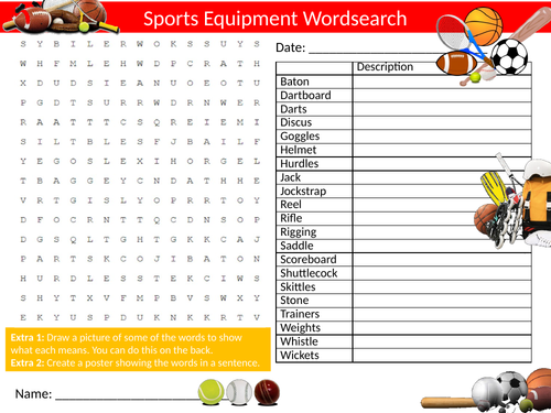 2 x Sports Equipment Wordsearch Starter Activity PE Sports Day Homework ...