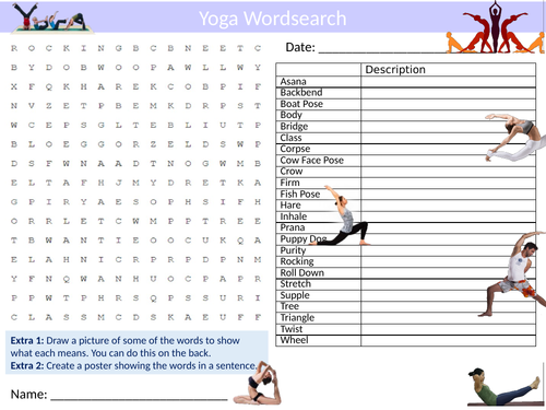 Yoga #5 Wordsearch PE Sports Meditation Starter Settler Activity ...