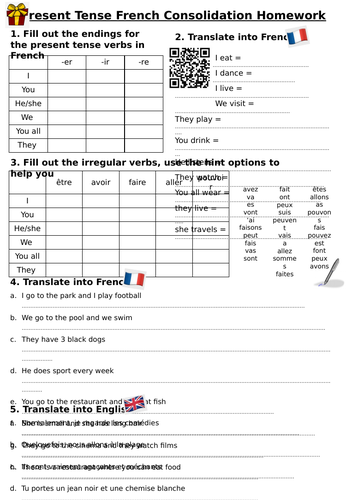 French Present Tense Consolidation Homework | Teaching Resources French Present Tense Consolidation Homework | Teaching Resources