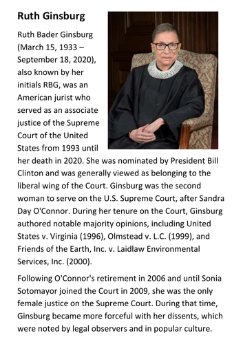 Ruth Bader Ginsburg Handout | Teaching Resources