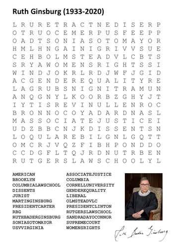 Ruth Bader Ginsburg Word Search | Teaching Resources