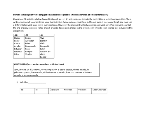 Worksheet on preterit tense regular verbs | Teaching Resources