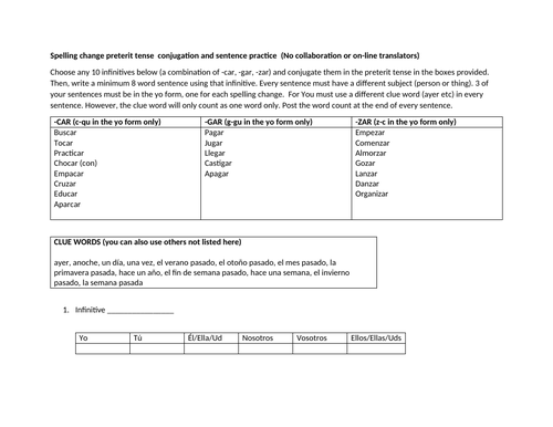 Worksheet on spelling change preterit verbs | Teaching Resources