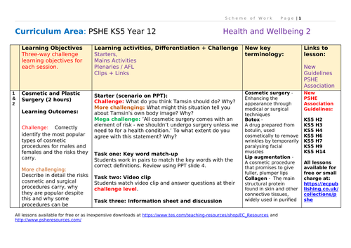 Year 12 PSHE Scheme of Work - Health and Wellbeing 2 | Teaching Resources