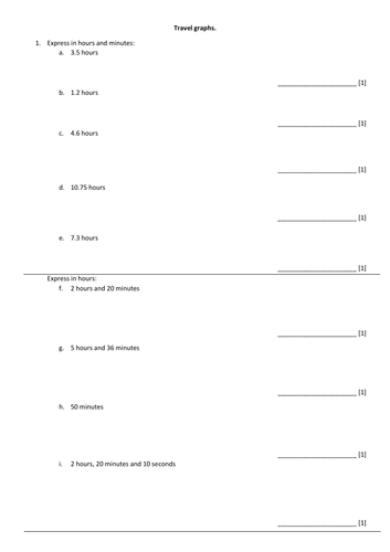 Travel graphs worksheet/ initial assessment / exam / revision / test ...