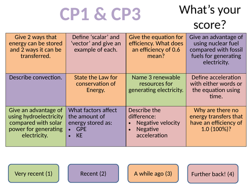 CP1 / SP1 and CP3 / SP3 Motion and Energy retrieval practice revision ...