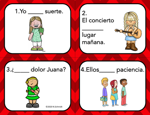 Spanish Tener Expressions TASK Cards: 24 Different Expressions ...