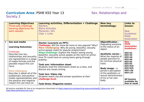 Year 13 Pshe Scheme Of Work Sex And Relationships 2 Teaching Resources