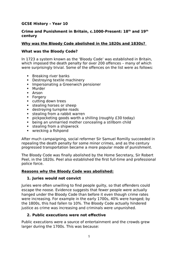 Why was the Bloody Code abolished? | Teaching Resources