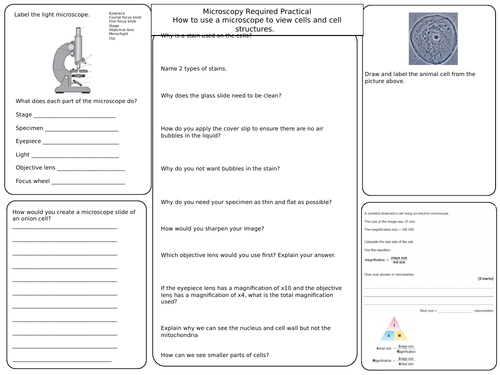 Microscope GCSE REQUIRED PRACTICAL REVISION SHEET | Teaching Resources