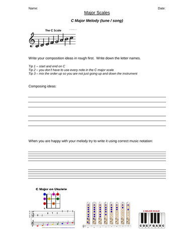 Composing using SCALES - C major Worksheet | Teaching Resources
