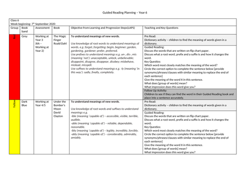 Autumn One Year 6 Guided Reading Planning | Teaching Resources
