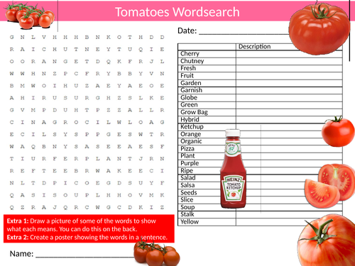 Tomatoes #2 Wordsearch Food Technology Starter Settler Activity ...
