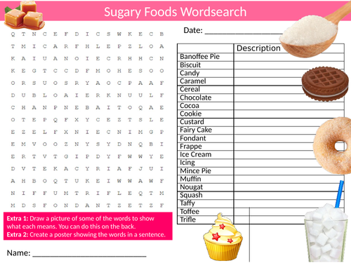 Sugary Foods Wordsearch Food Technology Literacy Starter Activity ...