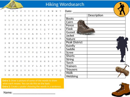 3 x Hiking Wordsearch Outdoor Walking Skills Literacy Starter Activity ...