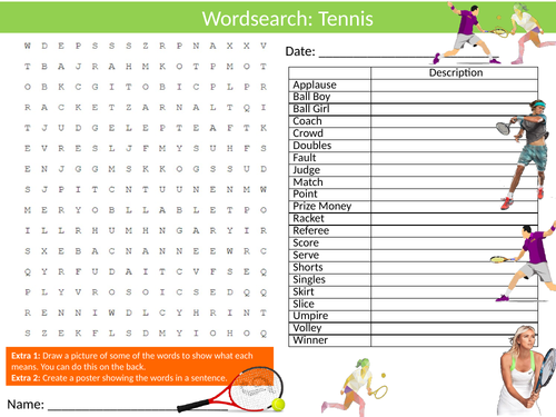 3 x Tennis Wordsearch Puzzle Sheet Keywords Settler Starter Cover ...