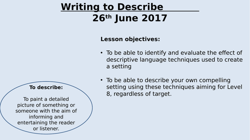 Writing to Describe - English Language Paper 1 Section B | Teaching ...