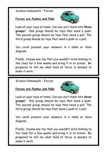 Forces - Homework Activity | Teaching Resources