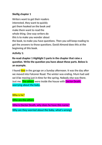 Skellig Chapter 1-5 | Teaching Resources