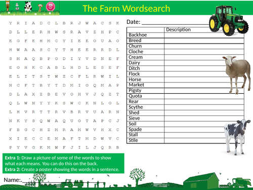 4 x The Farm Wordsearch Sheet Starter Activity Keywords Cover Homework ...