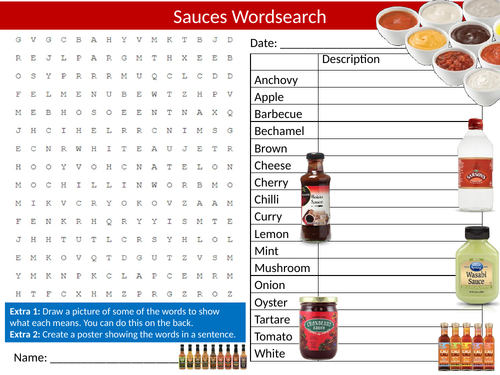 2 x Sauces Wordsearch Food Technology Literacy Starter Activity ...