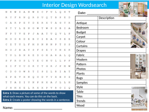 Interior Design Wordsearch Technology Literacy Starter Activity ...