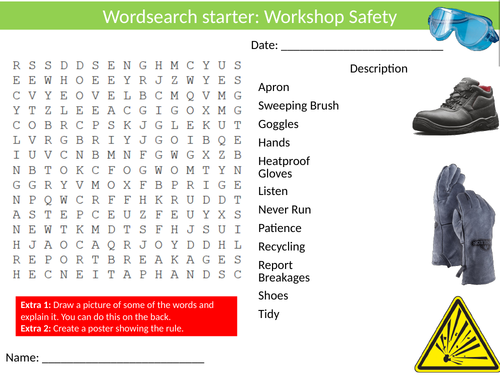 Workshop Safety Wordsearch Puzzle Sheet Keywords Settler Starter Cover ...