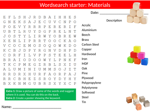 Materials Wordsearch Puzzle Sheet Keywords Settler Starter Cover Lesson ...