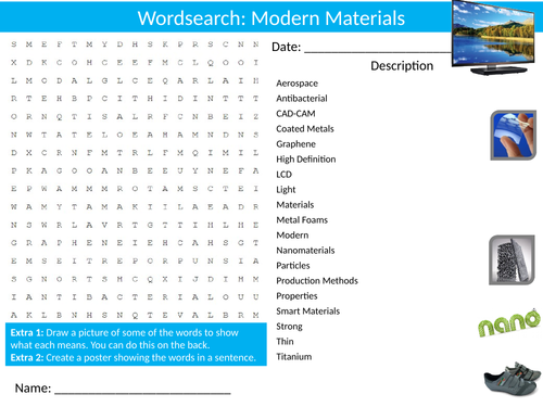 Modern Materials Wordsearch Puzzle Sheet Keywords Settler Starter Cover ...
