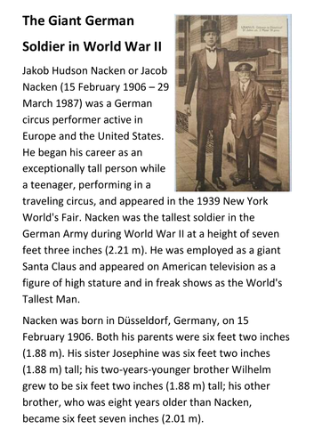 The Giant German Soldier in World War II - Jakob Nacken Handout ...